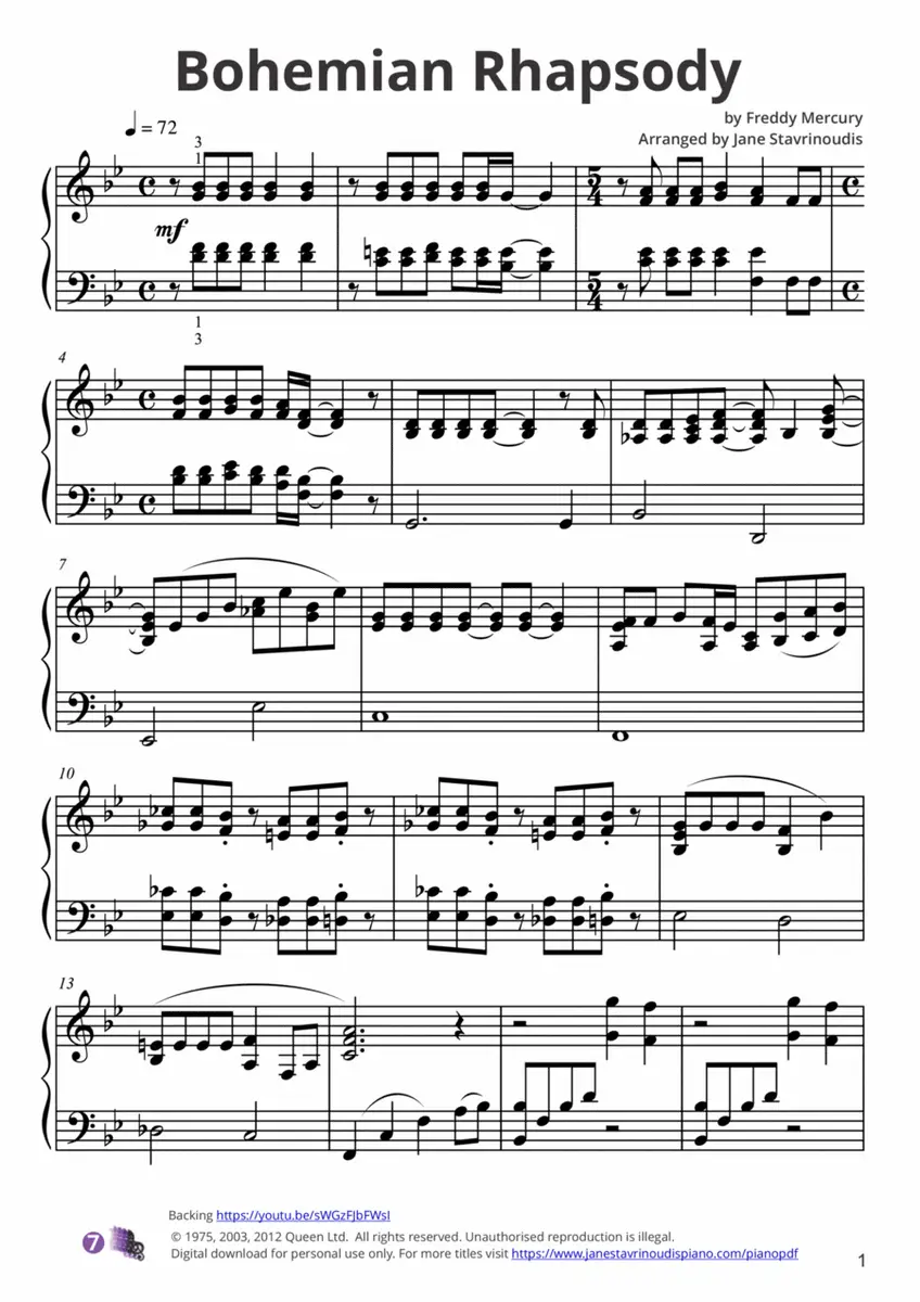 Bohemian Rhapsody – My Favorite Piano Sheet Music Arrangements ...